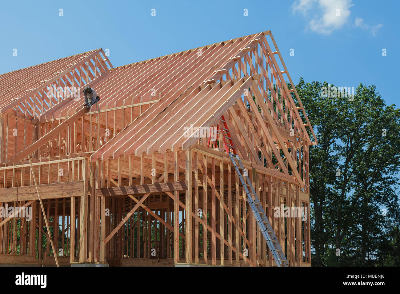 Interior framing of a new house under construction construction home ...