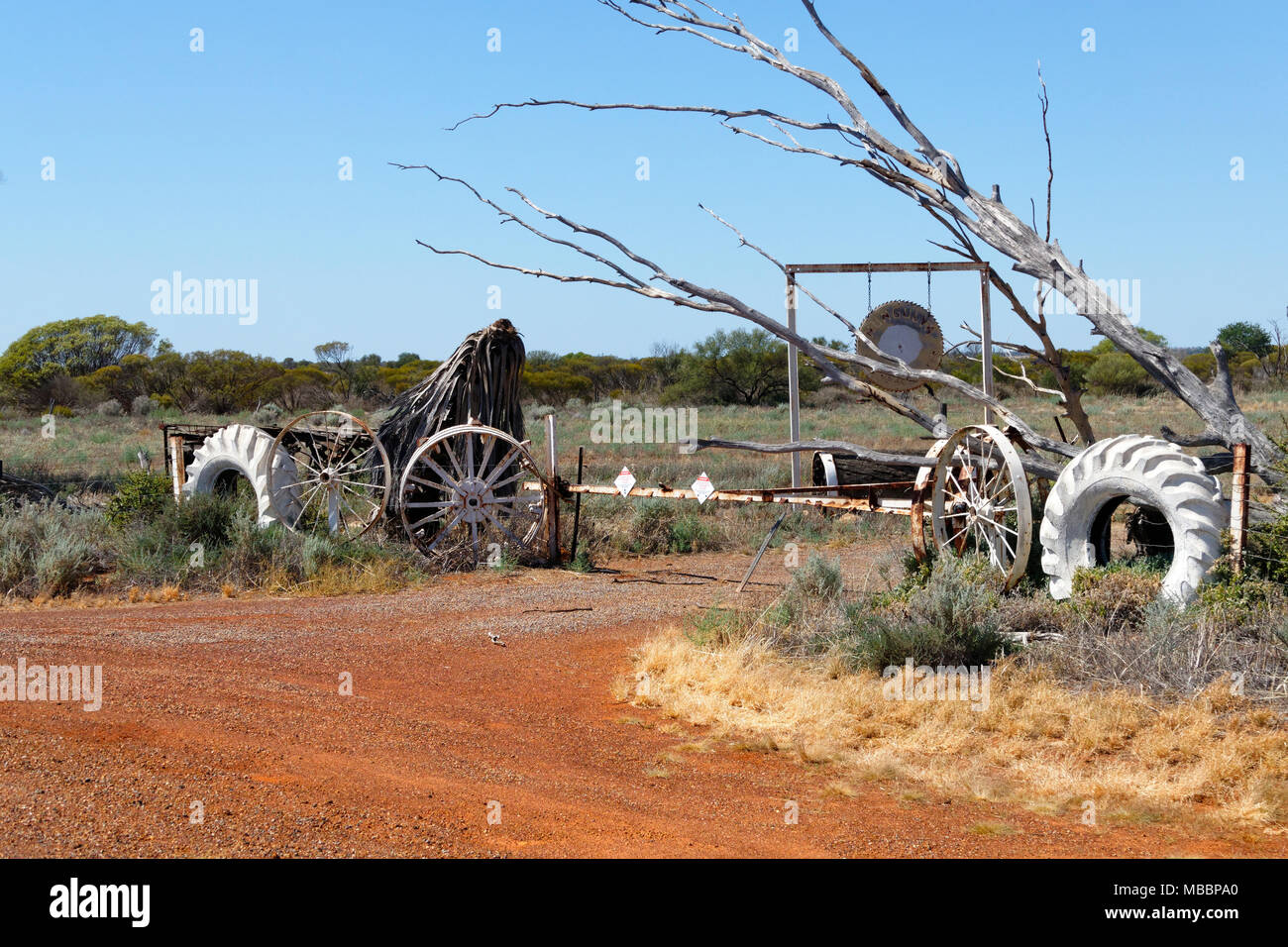 Rural farm gate entrance from road, Mullewa, Western Australia Stock ...