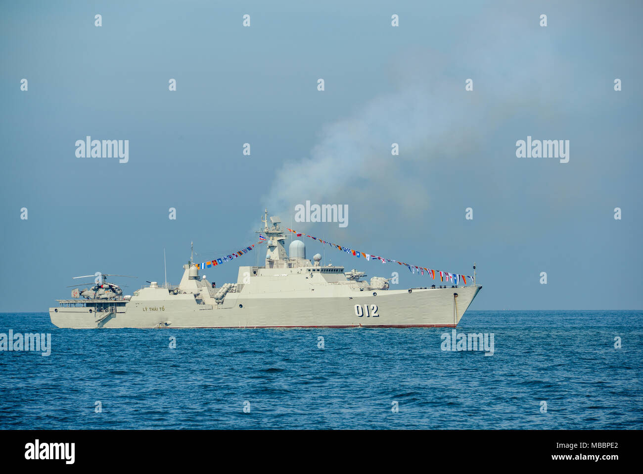 Pattaya, Thailand - November 18, 2017, Navy warship running on sea on ...