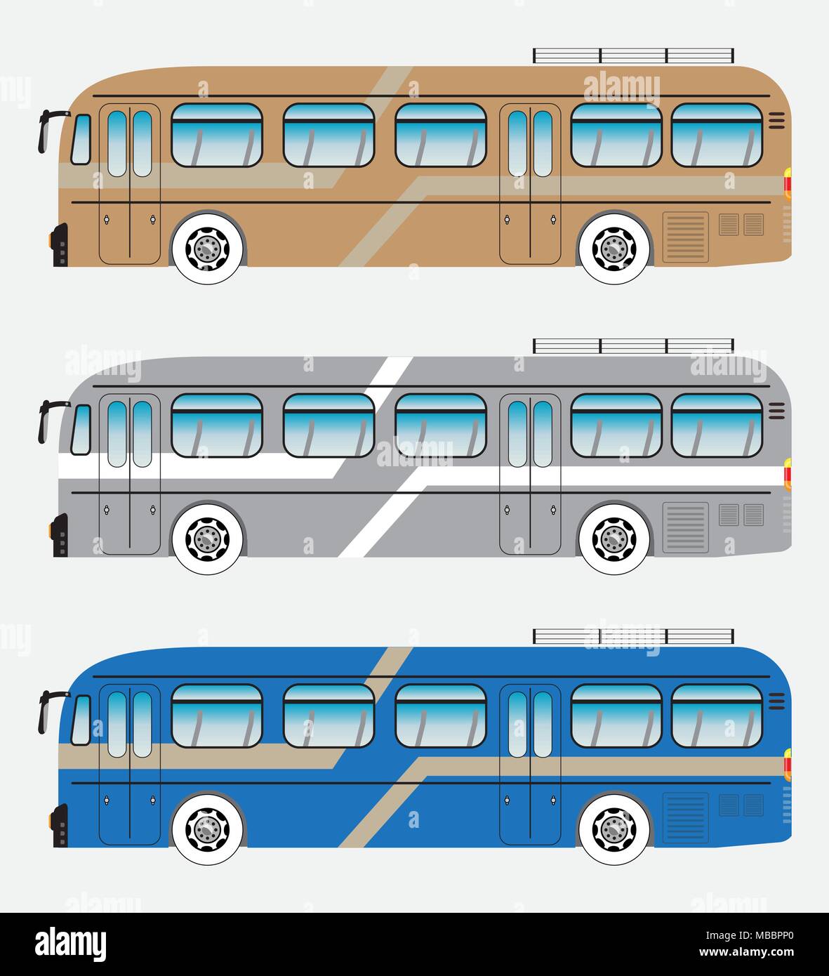 Set of Classic Bus or Intercity 12 Meter Bus Vector and Illustration ...