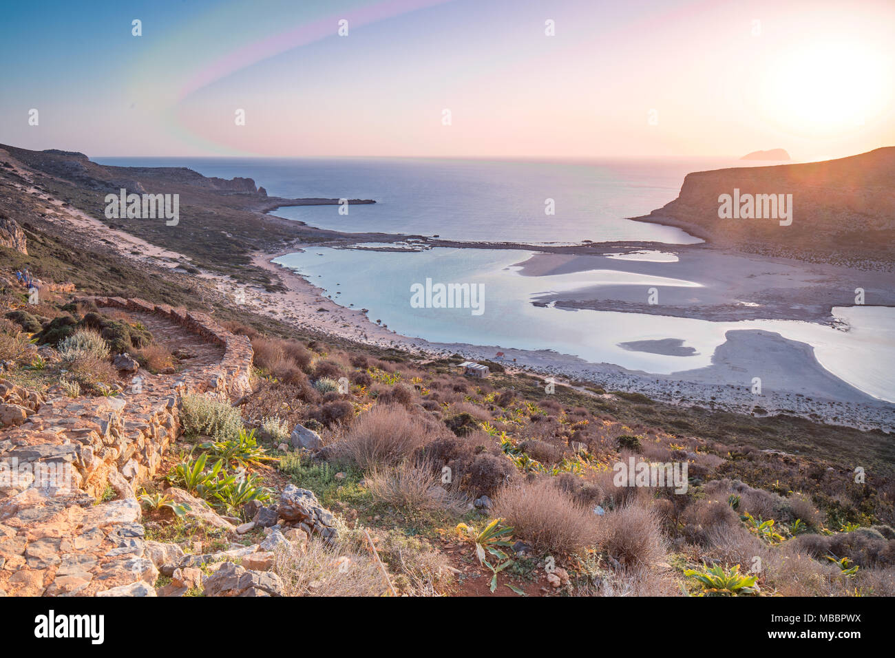 Sunset over Balos beach in Crete, Greece Stock Photo - Alamy