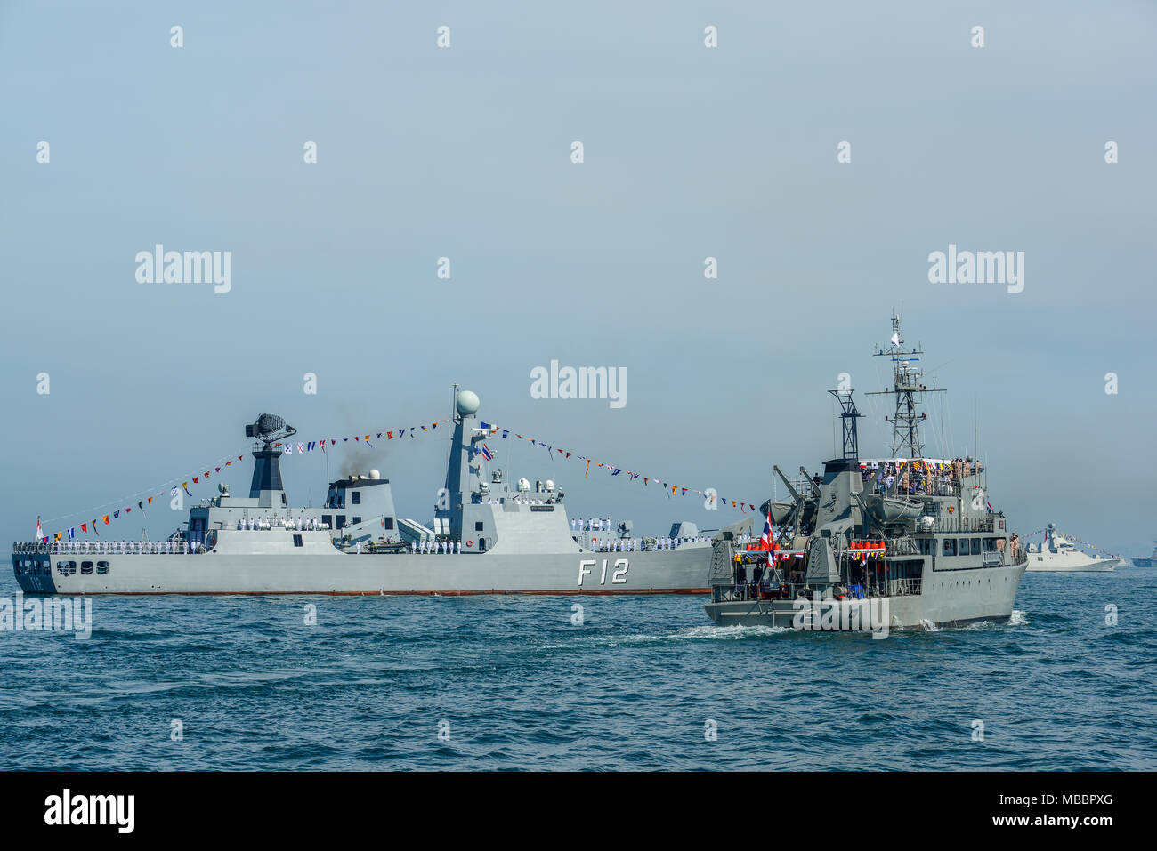 Pattaya, Thailand - November 18, 2017, Navy warships running on sea on ...
