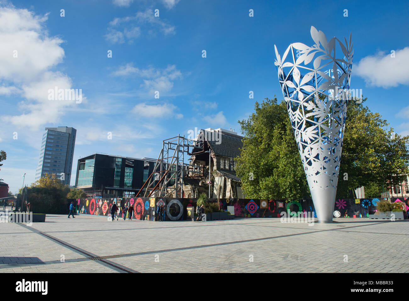 Cathedral Square and the ChristChurch Cathedral, still damaged after ...