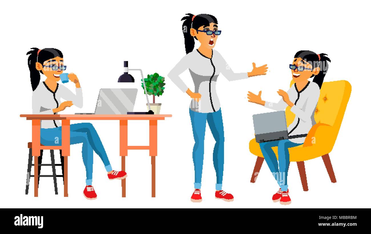 Business Woman Character Vector. Working Asian, Woman. Asiatic ...