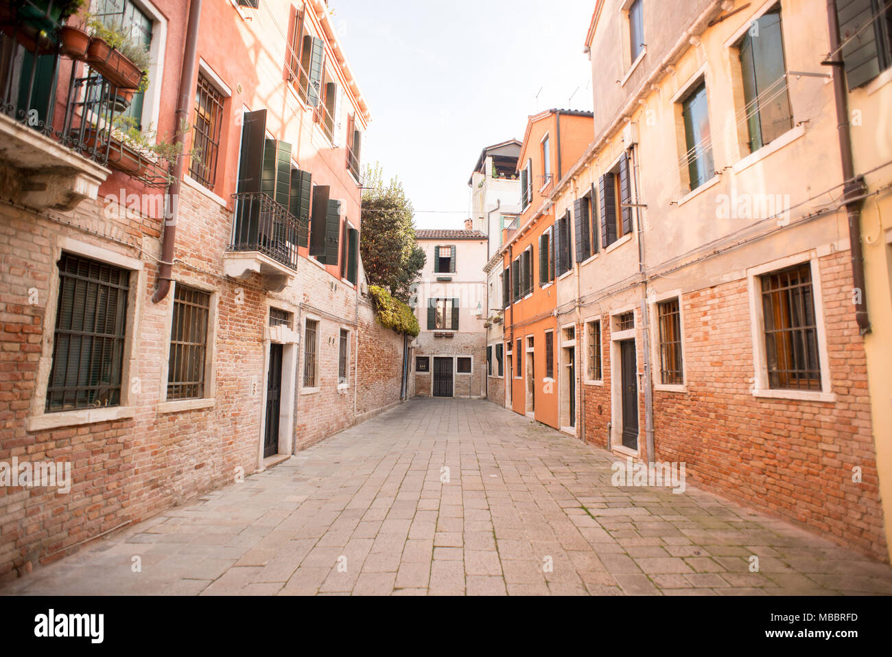 Venice Street with Ancient Buildings Made from Red Bricks Stock Photo ...