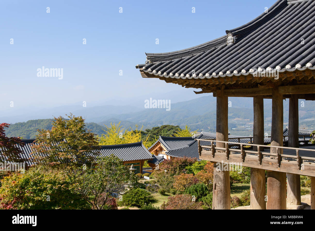 YEONGJU, KOREA - OCTOBER 15, 2014: View from Buseoksa temple with whole ...
