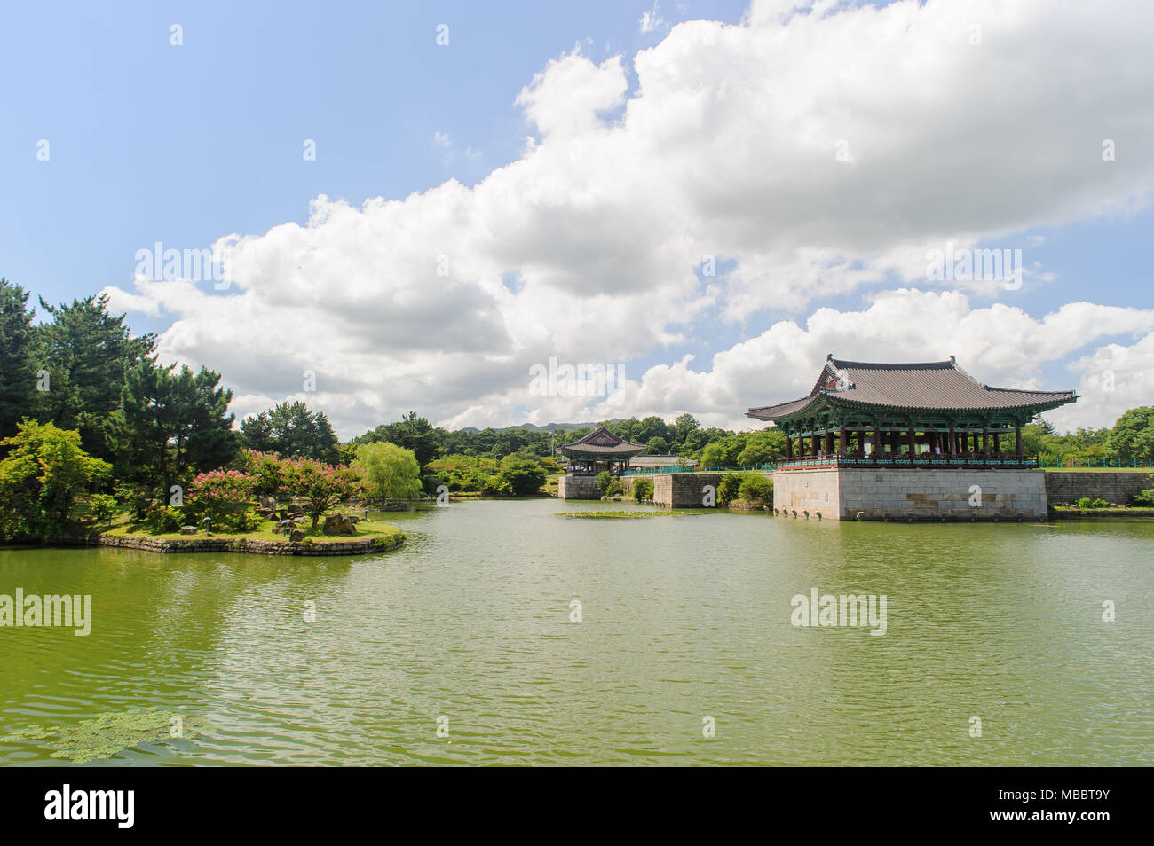 GYEONGJU, KOREA - AUGUST 9, 2010: Donggung palace and Wolji pond is ...