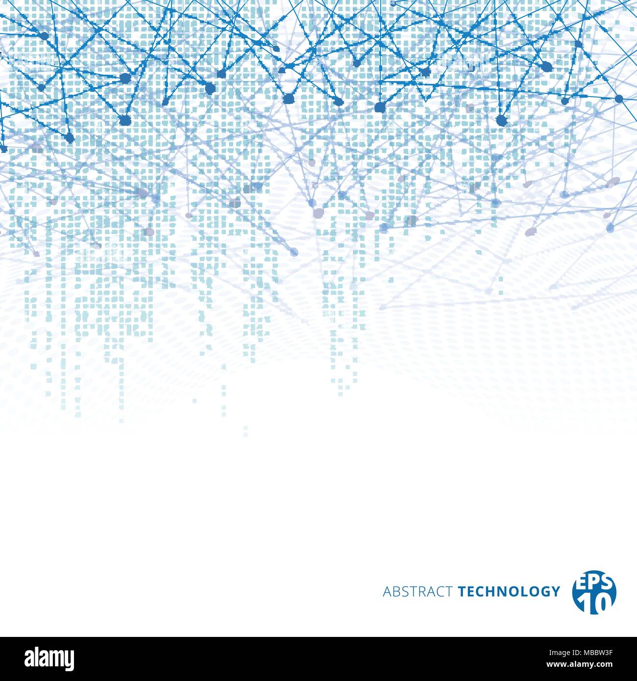 Abstract technology digital data square blue pattern pixel with lines connect dots on white ...