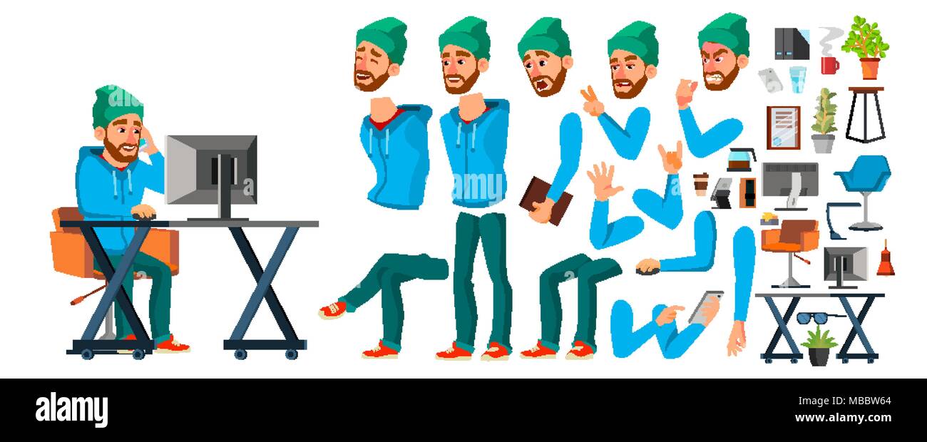 Business Man Worker Character Vector. Working Male Developer. Casual ...