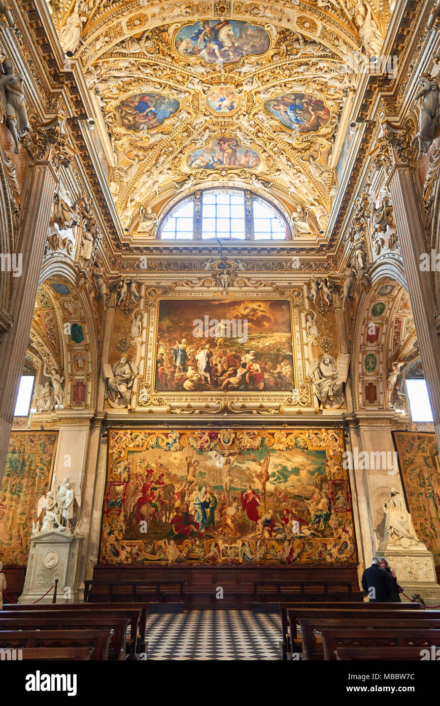 Bergamo, Italy - February 23, 2016: Interior with a tapestry in ...