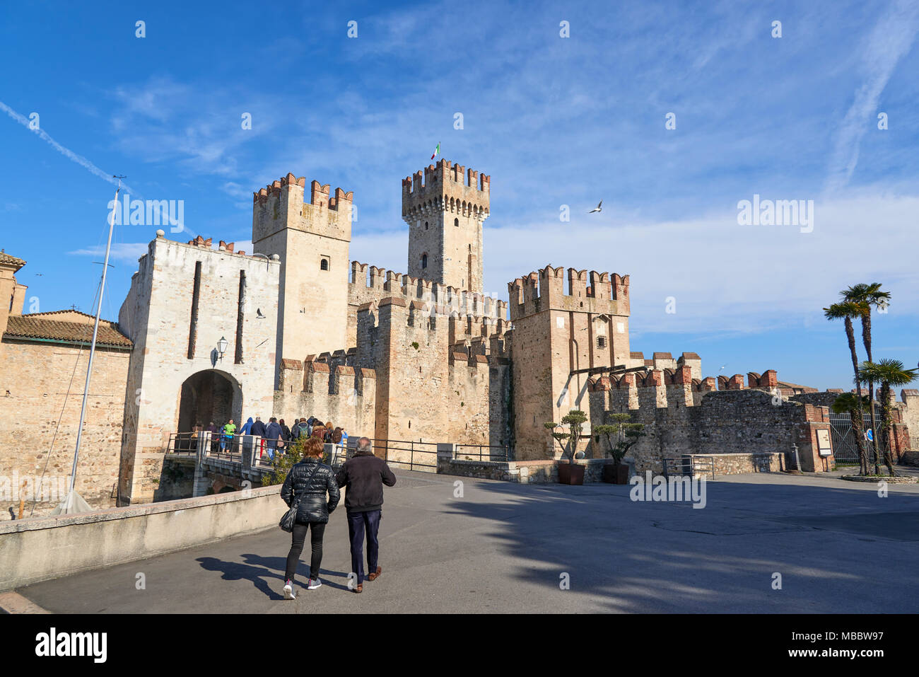 Sirmione, Italy - February 21, 2016: The Scaliger Castle is a medieval ...