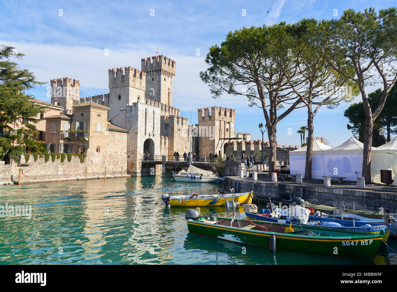 Sirmione, Italy - February 21, 2016: The Scaliger Castle is a medieval ...