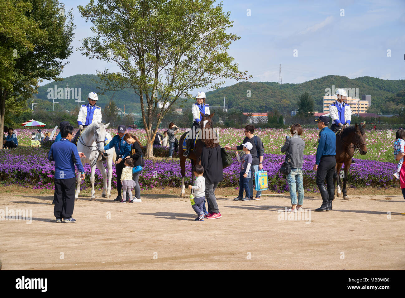 Incheon, Korea - October 8, 2016: Mounted Policemen of Korea, who are ...