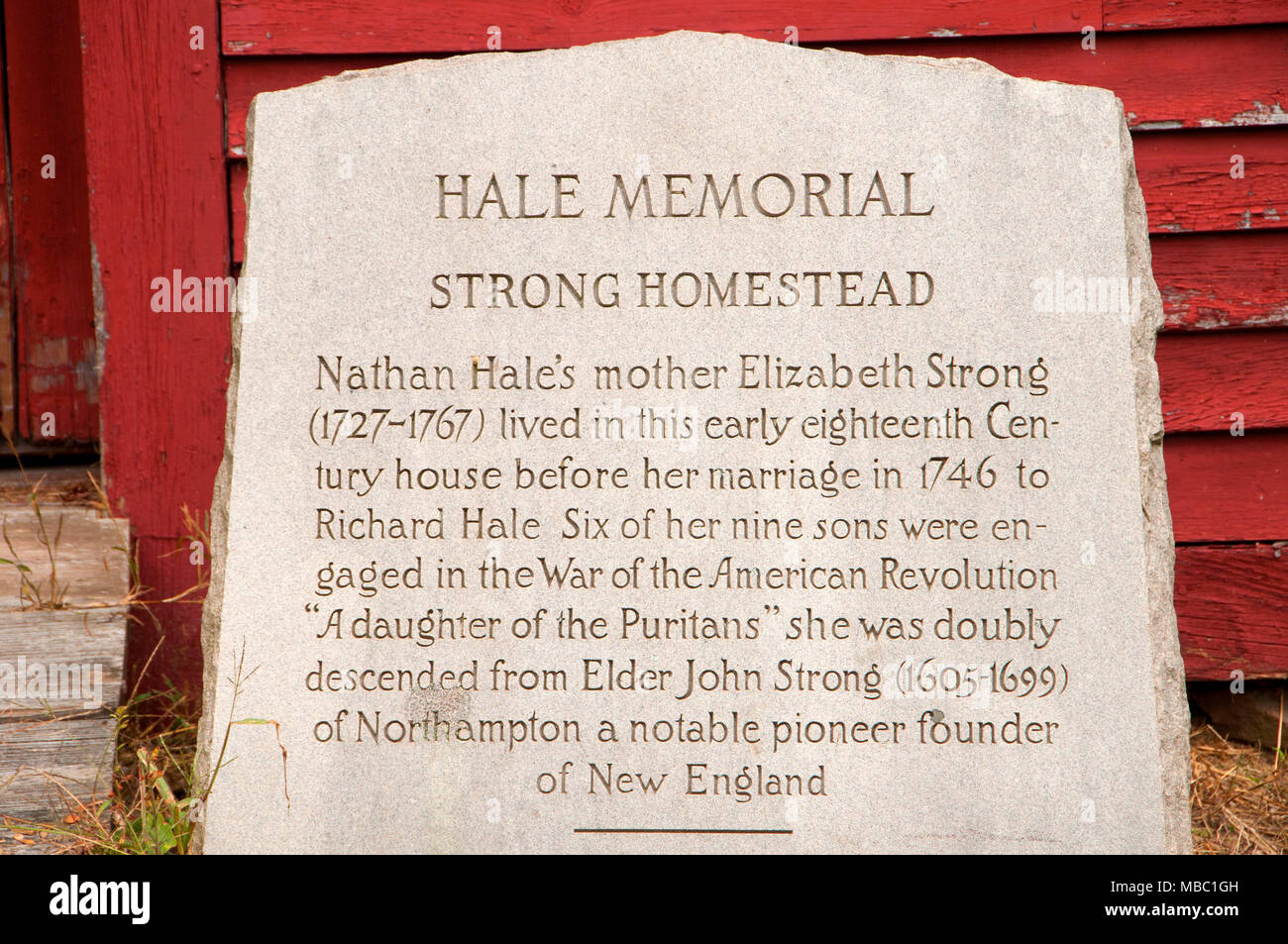 Strong Homestead monument, Nathan Hale Homestead, Connecticut Stock ...