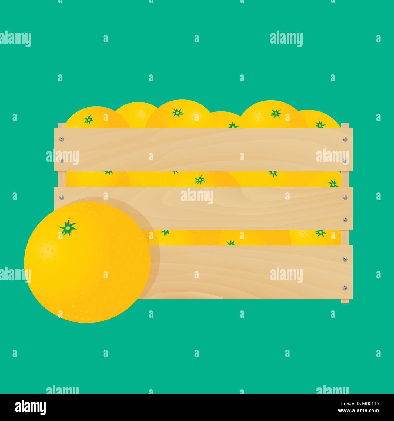 Sweet orange in wooden box, vector illustration Stock Vector Image ...