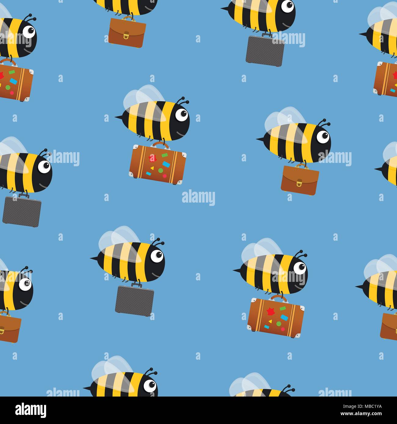 Flying bees with travel bag and briefcases. Vector seamless pattern ...
