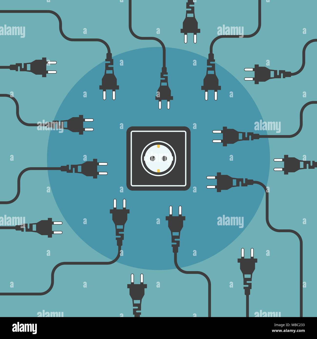 Plugs seek outlet. Free electricity flat design concept. Vector ...