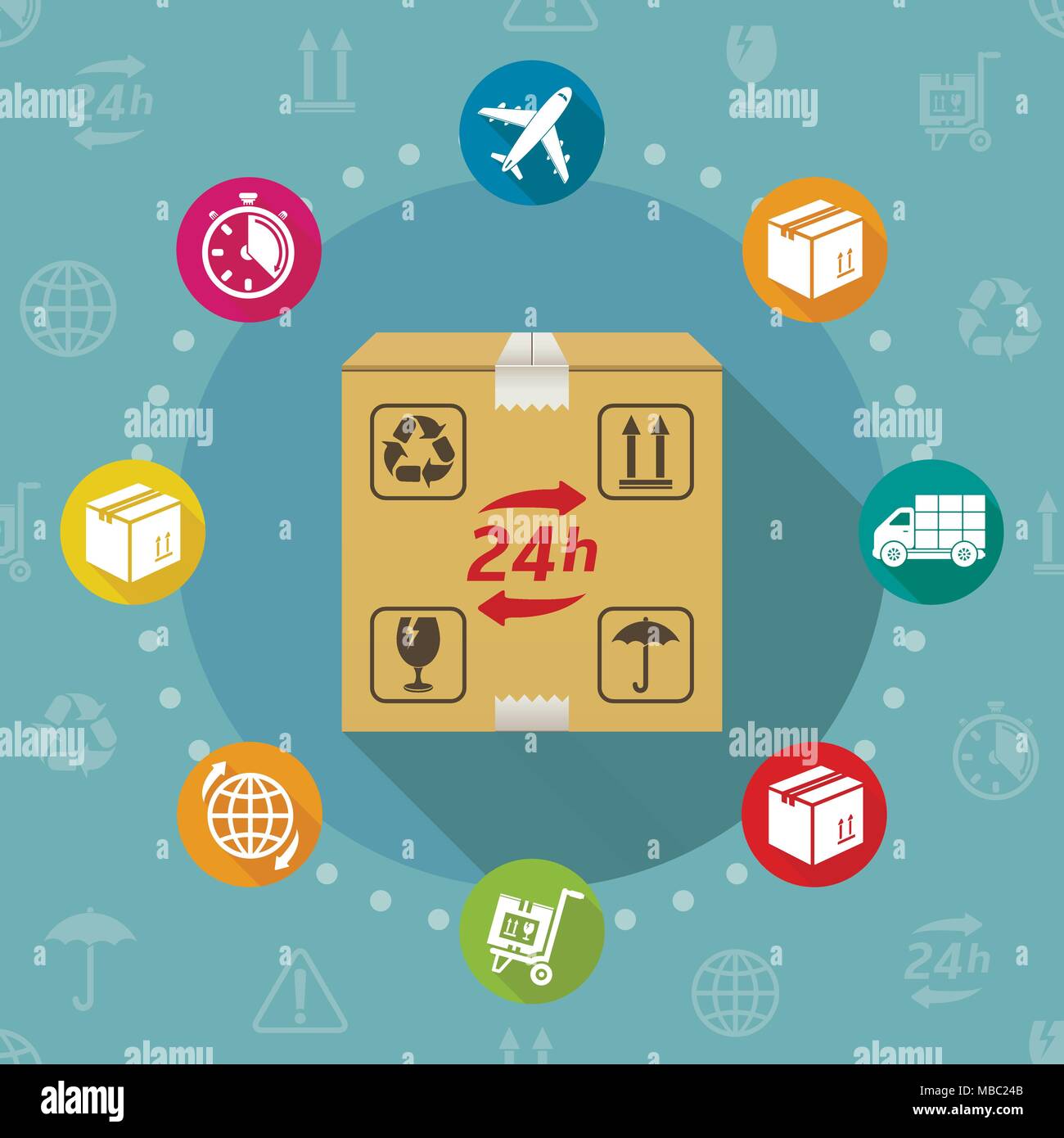 24 hours delivery service flat design concept, vector illustration ...