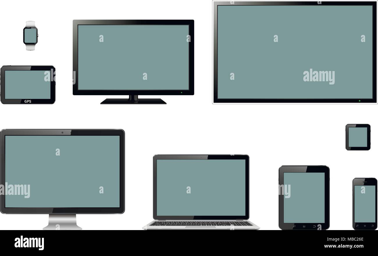 Various modern electronic gadgets on isolated background. Vector ...