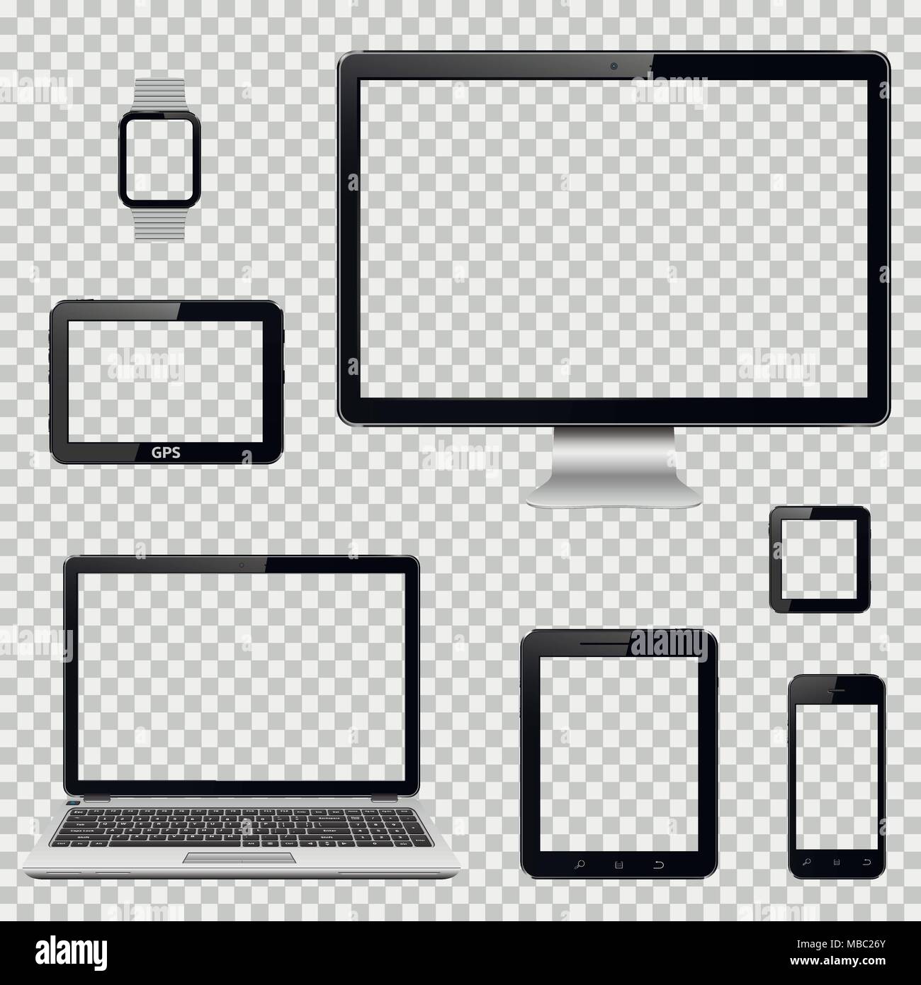 Set of realistic computer monitor, laptop, tablet, mobile phone, smart ...