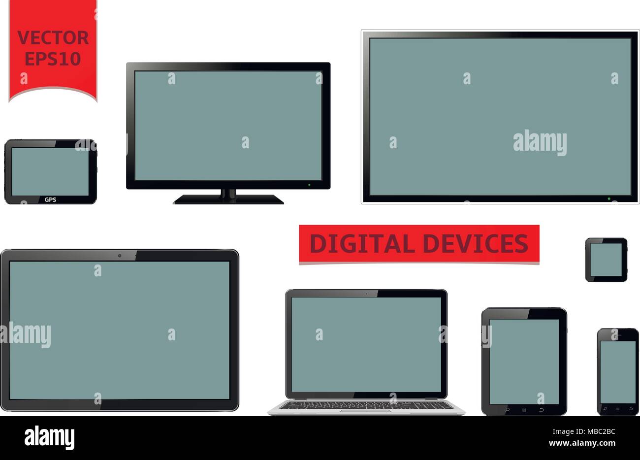 Various modern digital devices isolated on white background. Vector ...
