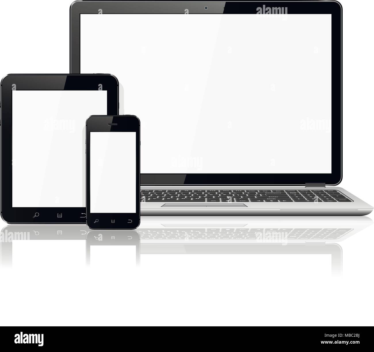 Laptop, smartphone and tablet mockup isolated on a white background ...