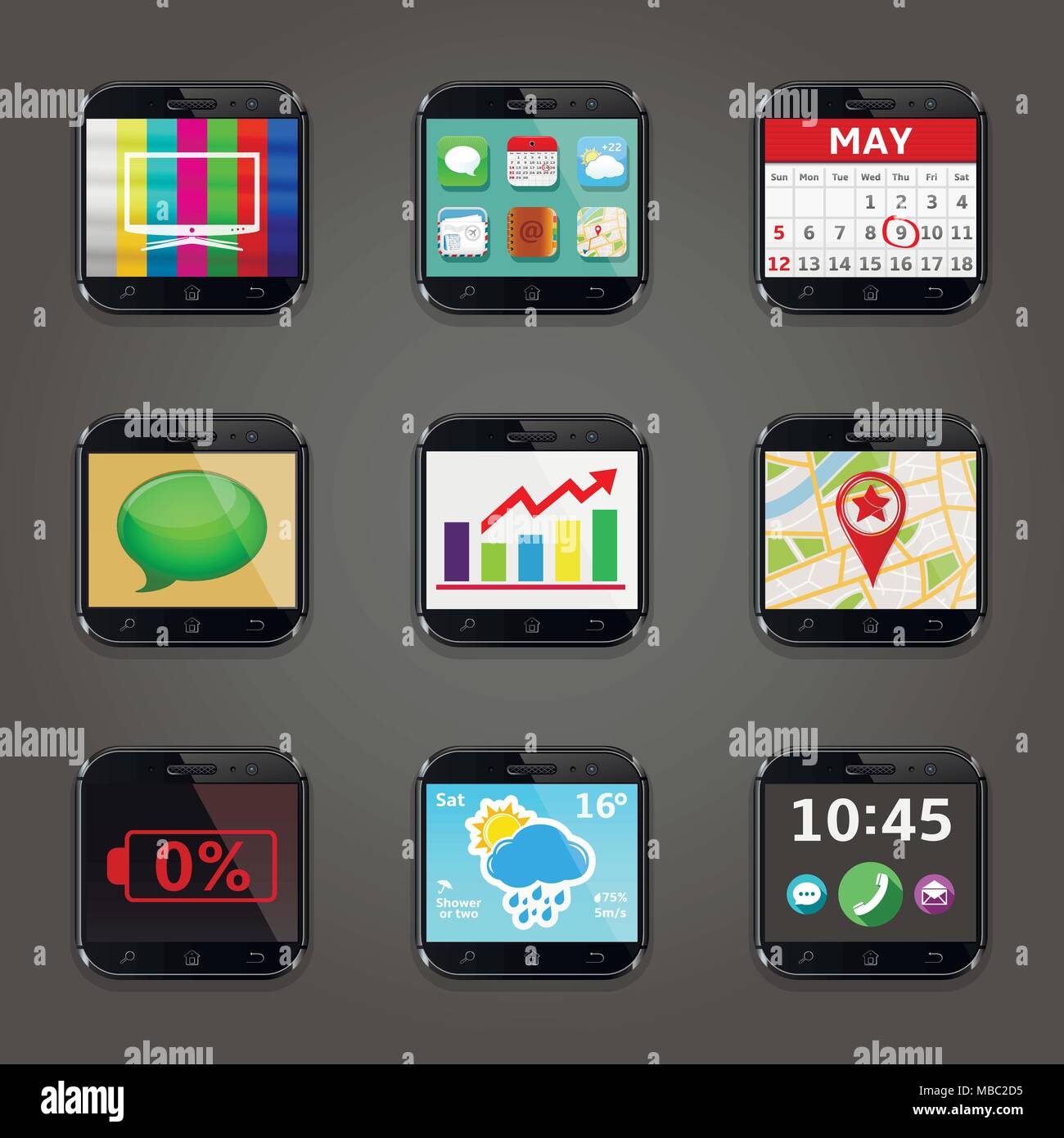 Set of app icons in mobile phone style. Vector illustration Stock ...