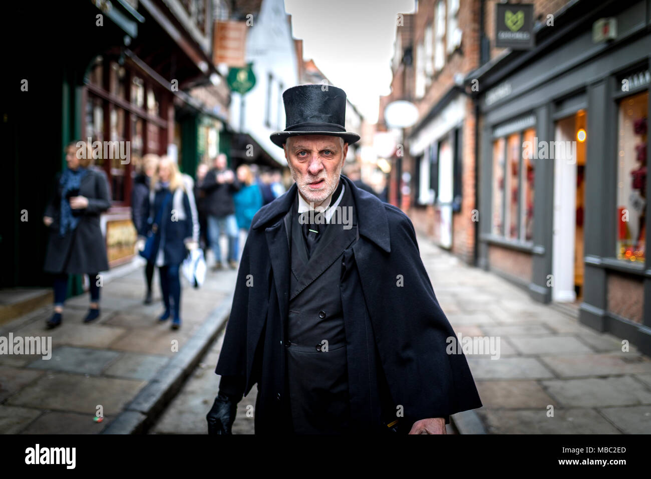 16th February 2018, The Shambles, York. Ghost Tour guide dressed as a ...