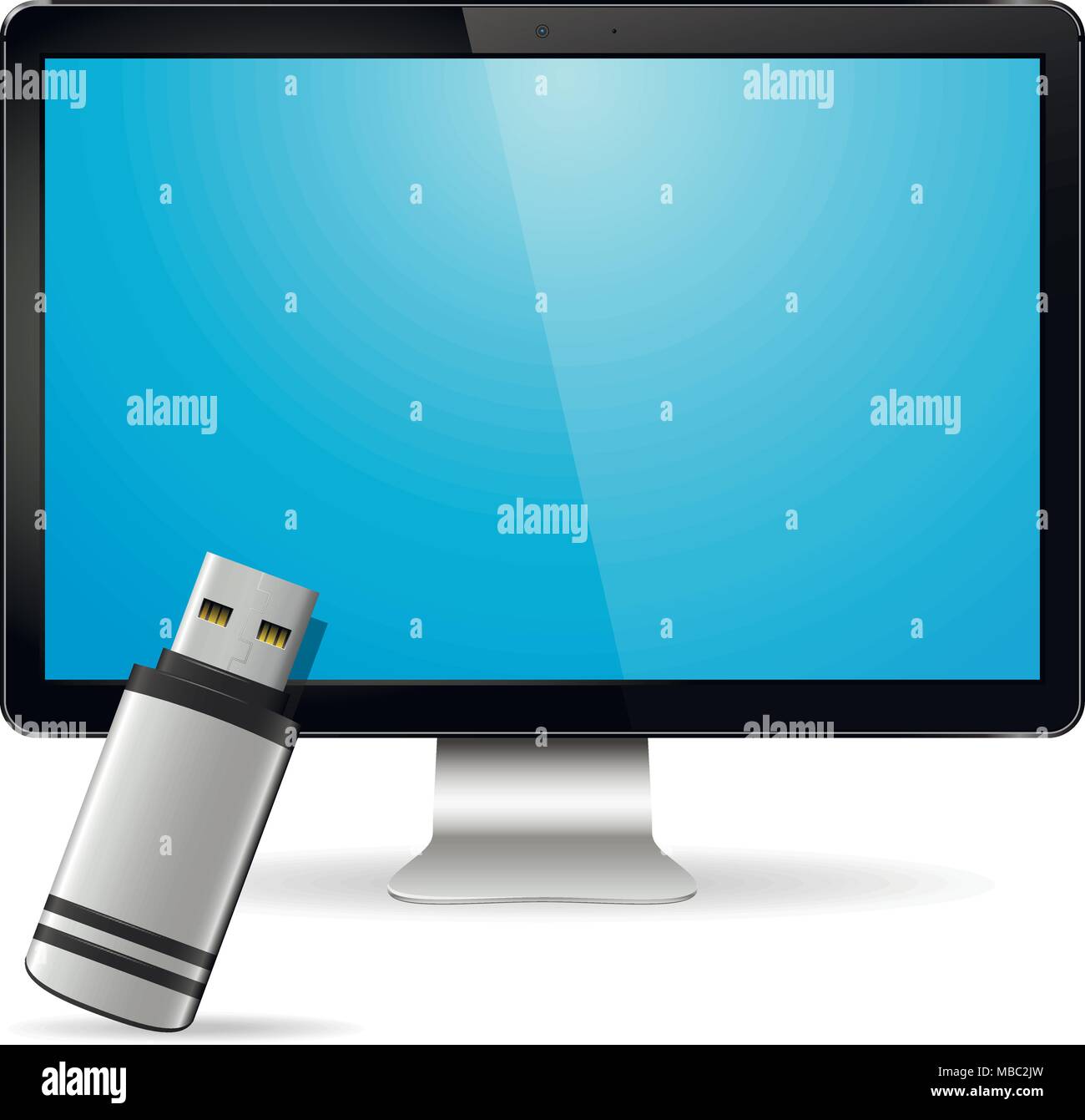 Computer display with flash drive isolated on white Stock Vector Image ...