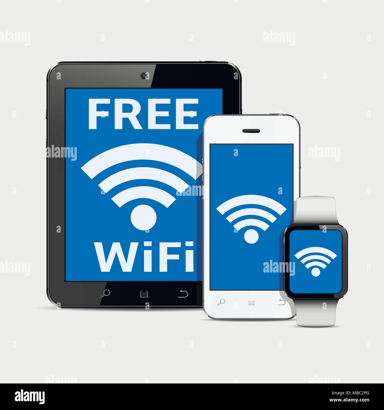 Wireless technology gadgets and wifi internet connection symbol. Vector ...