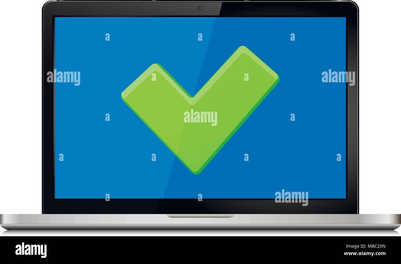 Laptop and check mark illustration design over a white background Stock ...