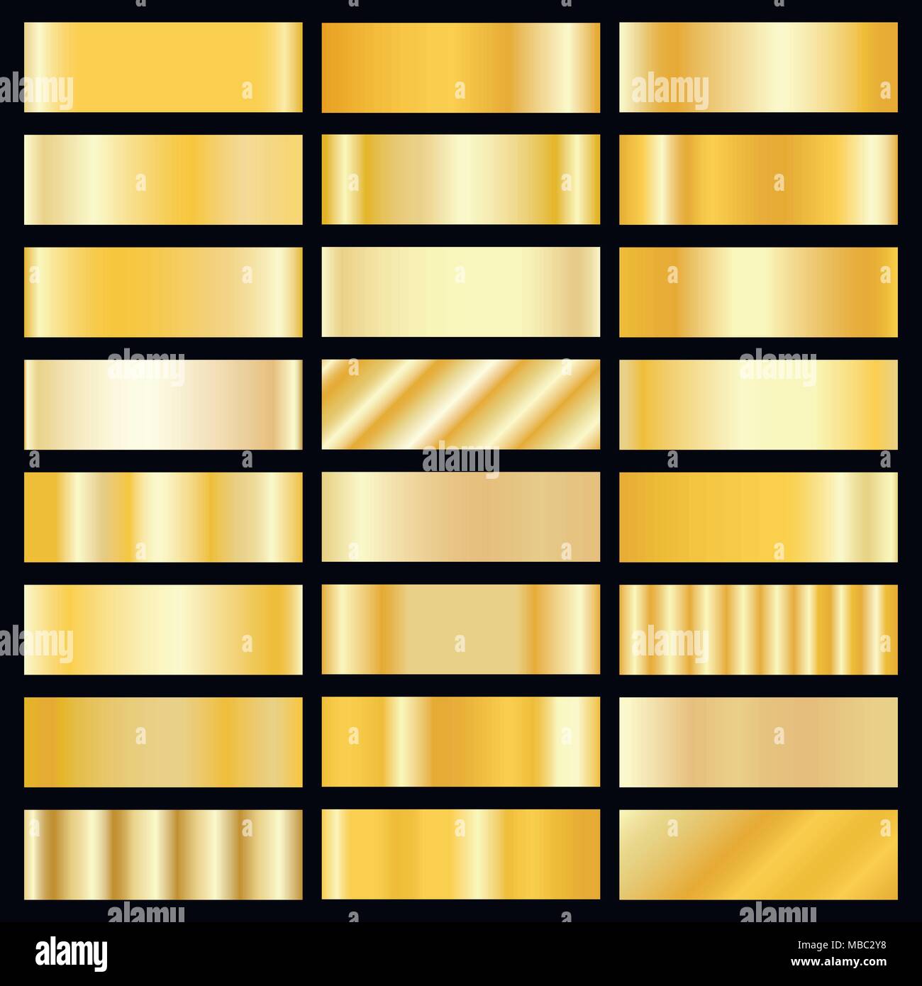 Collection of golden gradient backgrounds. Set of gold metallic ...