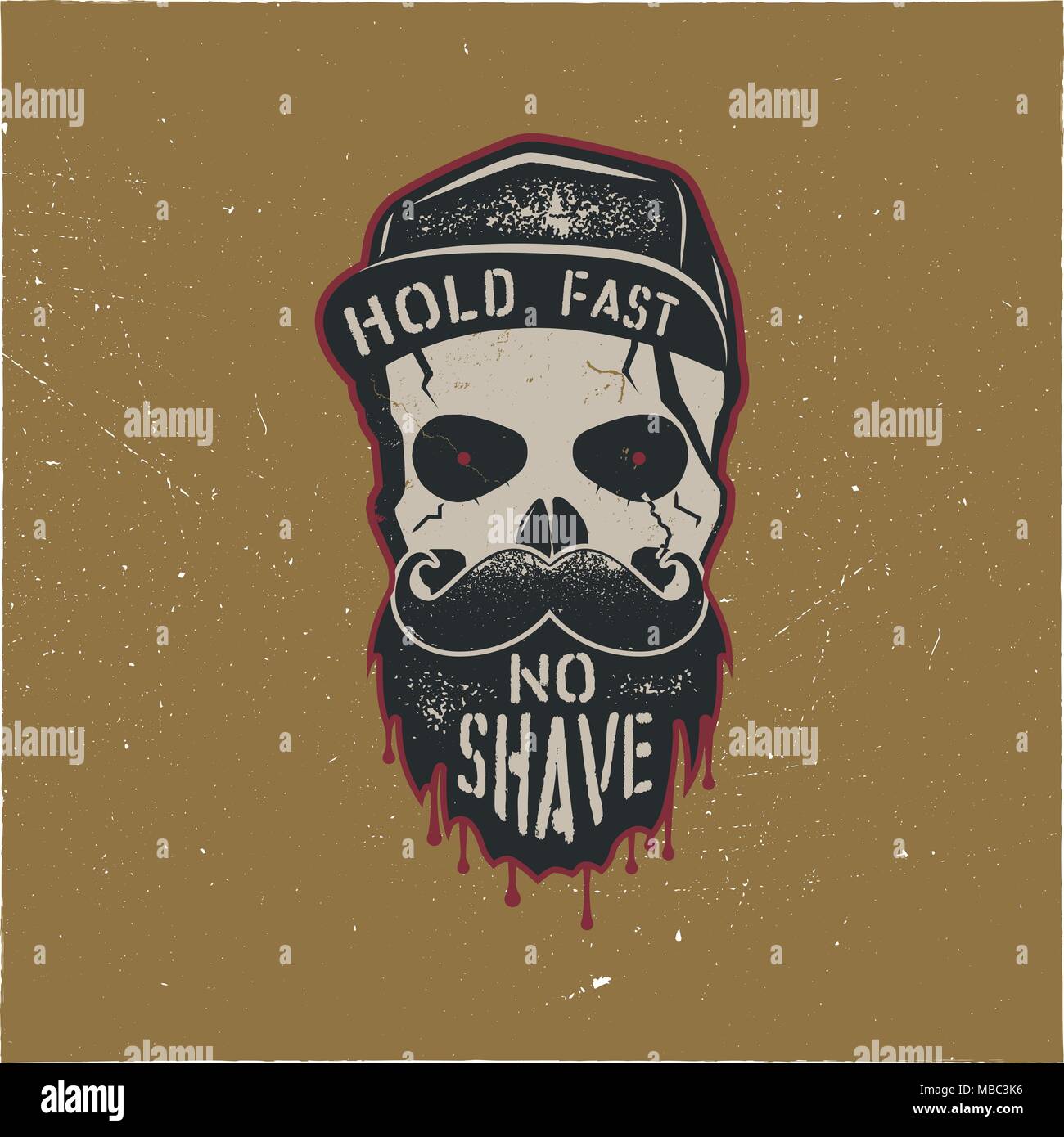 Skull character with blood stains, cap. Vintage hand drawn label ...