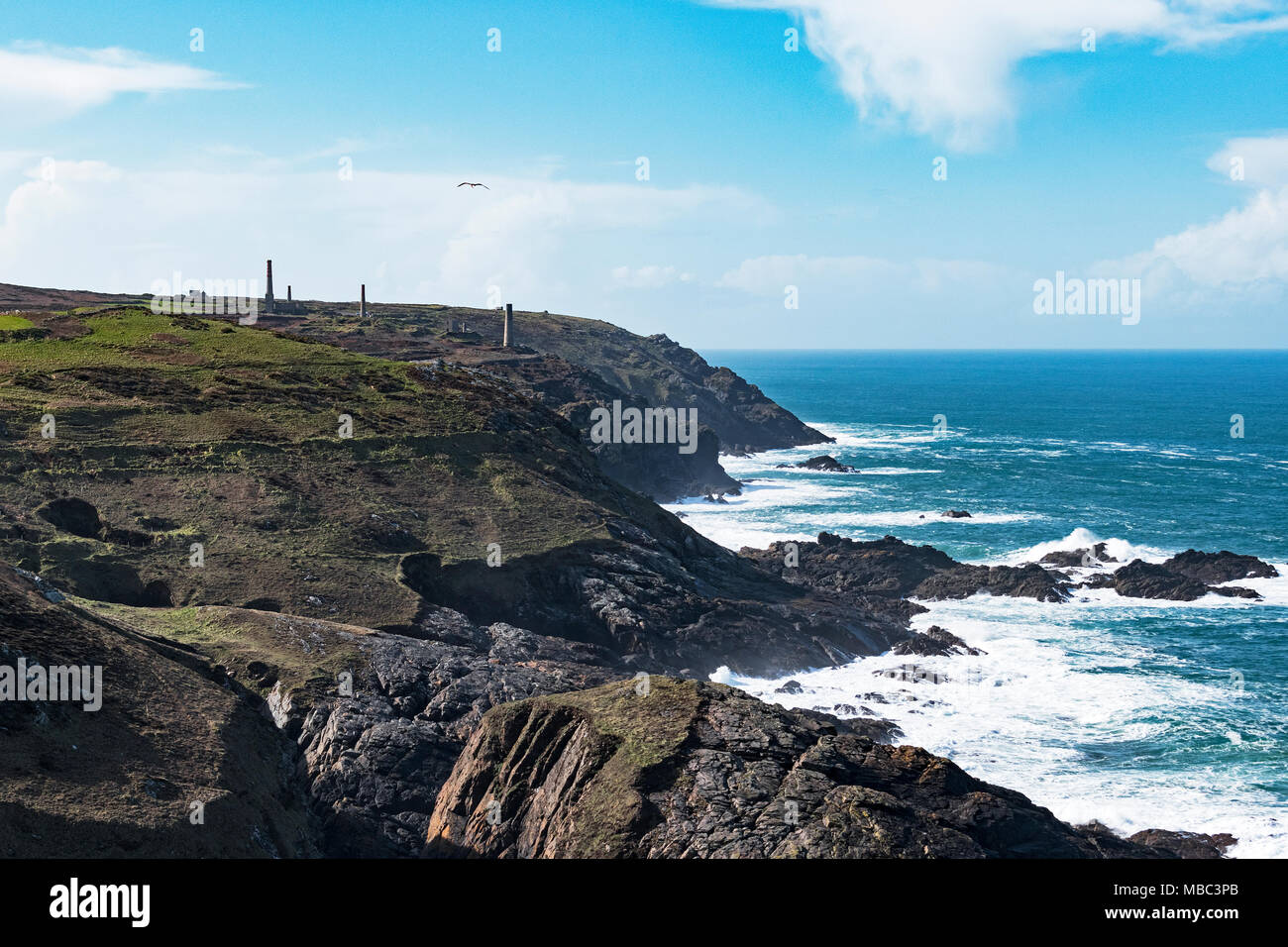The coastline and tin mining landscape at pendeen in cornwall, england ...