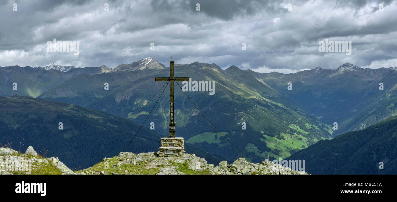 Mountain panorama, return home cross, memorial for war victims, Sillian ...