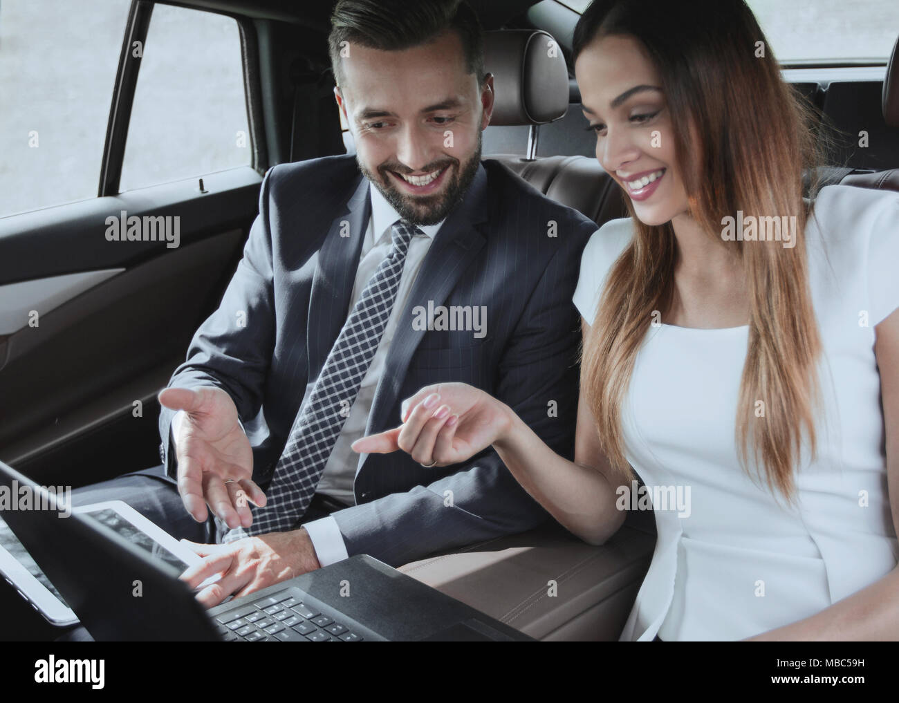 Business People Meeting Working Car Inside Stock Photo - Alamy