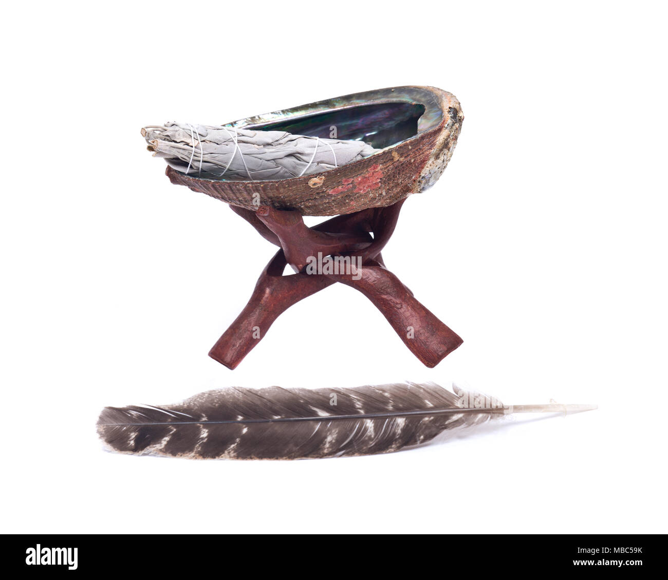 Sage smudge stick, bright polished rainbow abalone shell and grade A ...