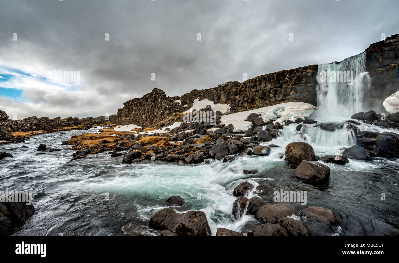 Öxarárfoss Waterfall, River Öxará, Thingvellir National Park, Golden ...