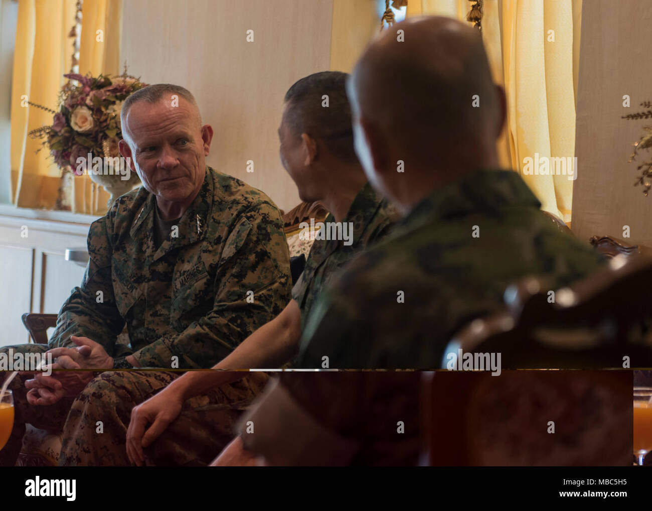 U.S. Marine Corps Lt. Gen. Lawrence Nicholson, left, commanding general ...