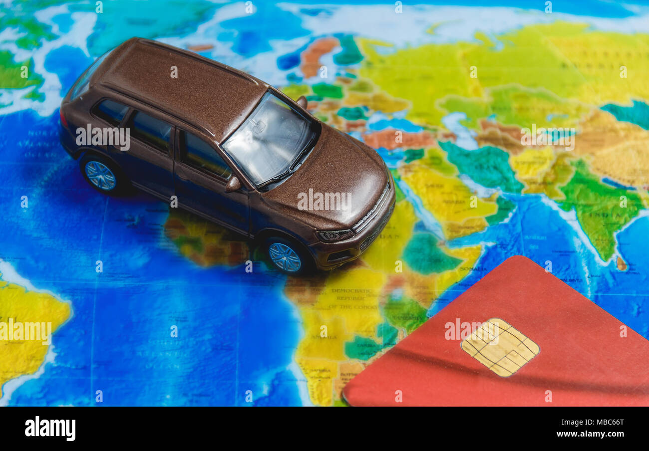 Road Trip - Car Goes on Map. The Route of Automobile Travel. Planning ...