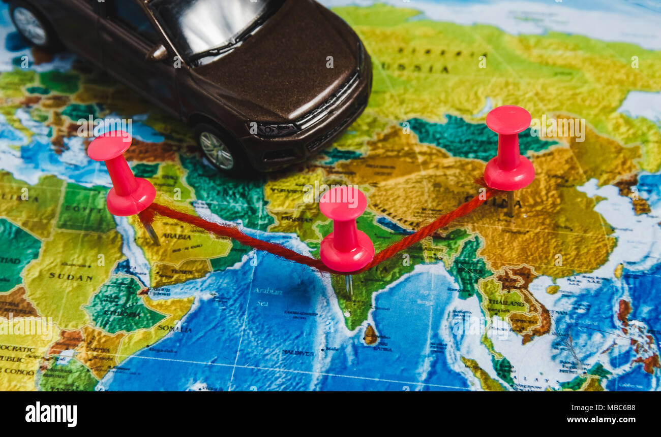 Automotive Travel Destination Points on World Map Indicated with ...