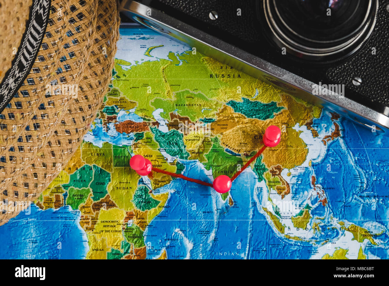 Travel Destination Points on World Map Indicated with Colorful ...