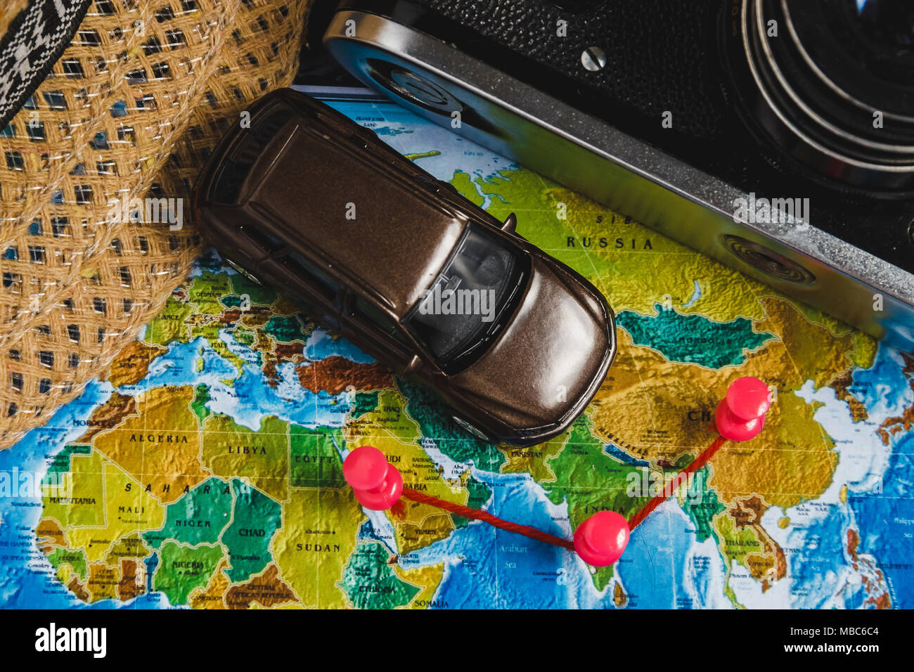 Automotive Travel Destination Points on World Map Indicated with ...