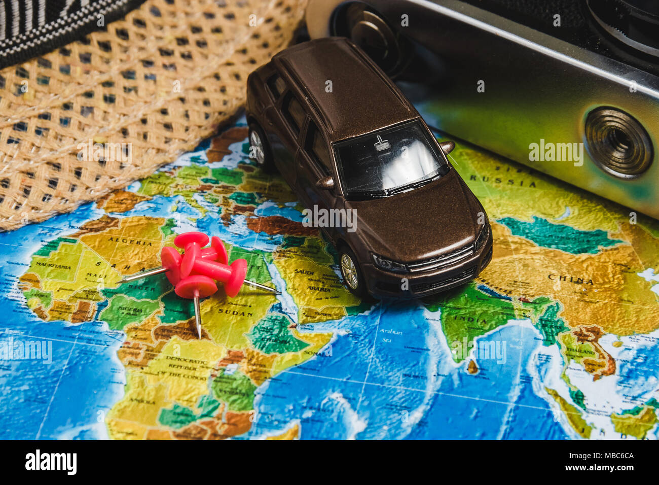 Automotive Travel Destination Points on World Map Indicated with ...
