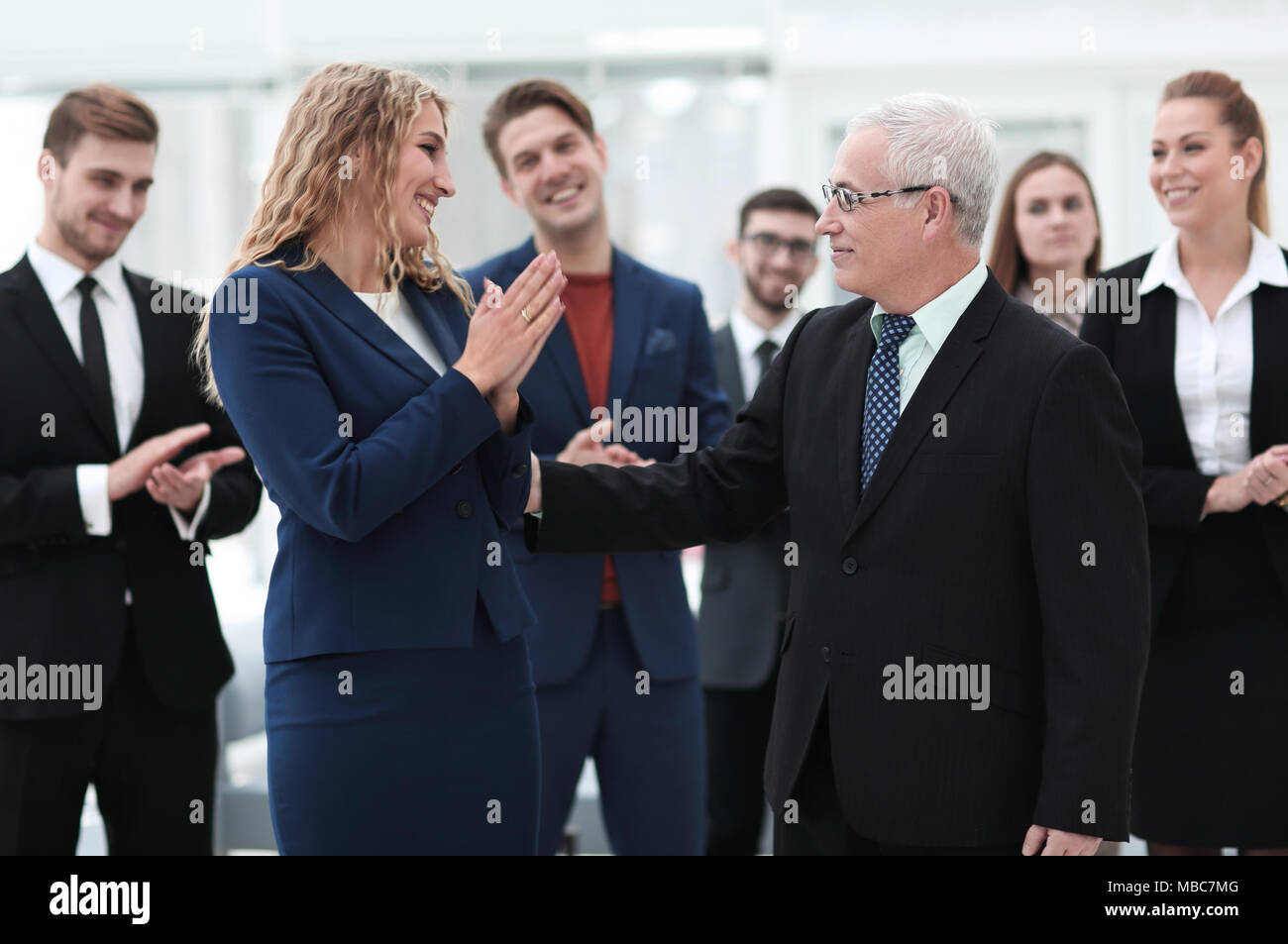 happy business woman and senior business partner Stock Photo - Alamy
