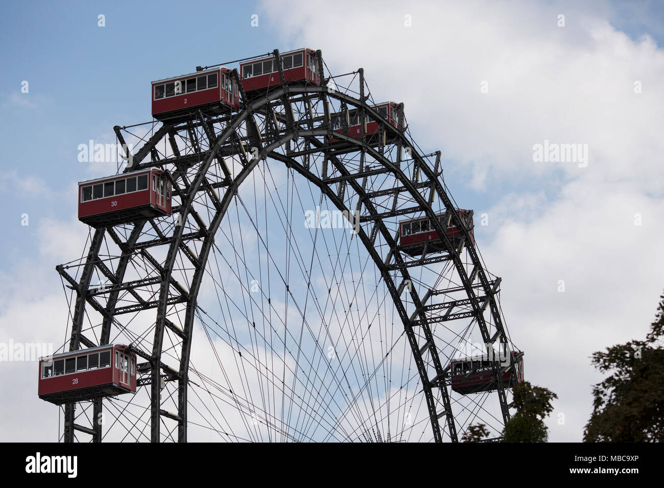 The giant Ferris wheel ride at the Prater amusement park in Vienna ...