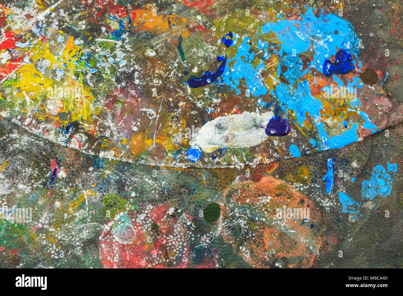 Colorful of Splash acrylic color on wood table. Abstract, Texture ...