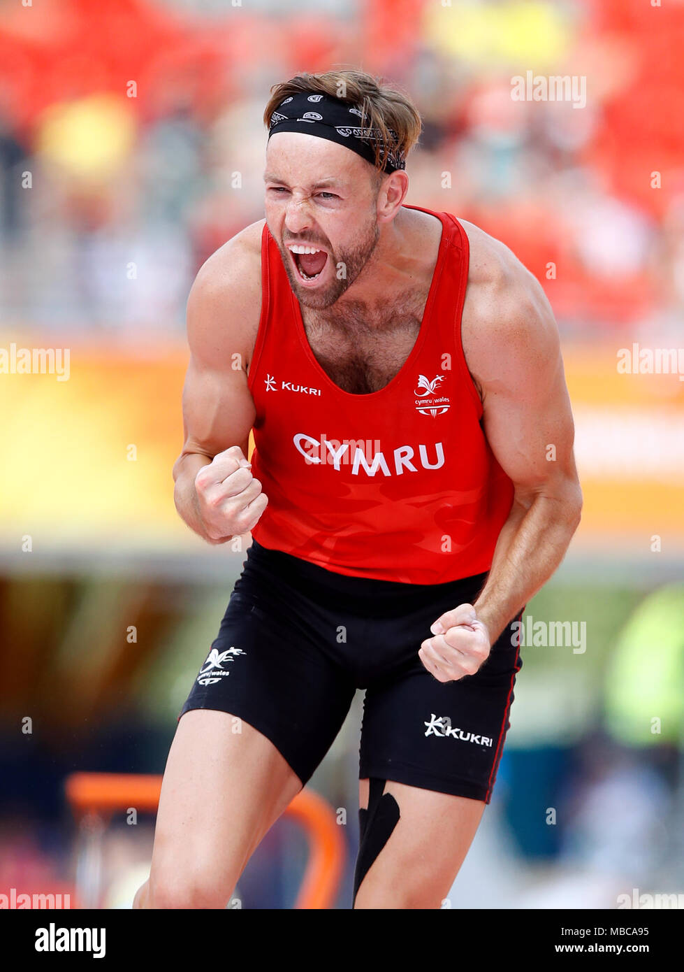 Wales' Ben Gregory celebrates a clearance during the Men's Decathlon ...