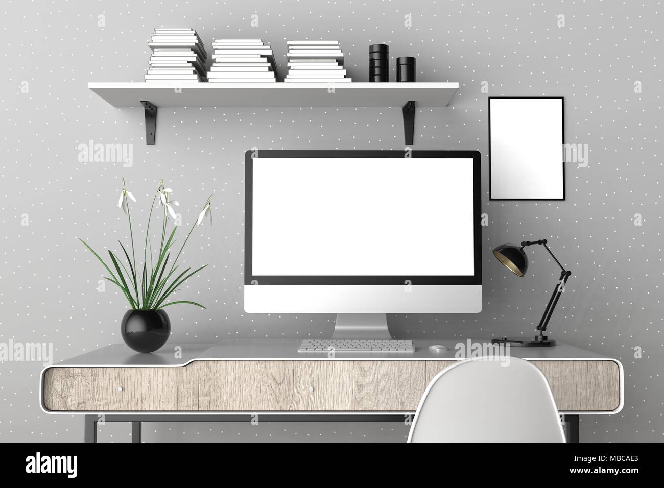 Modern workspace, isolated computer screen and frame mock up. 3D ...