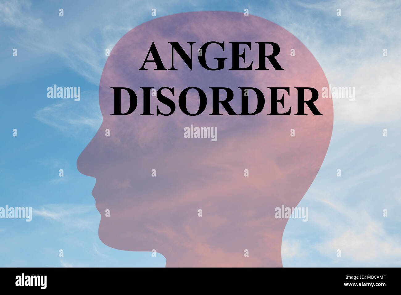 Render illustration of ANGER DISORDER title on head silhouette, with ...